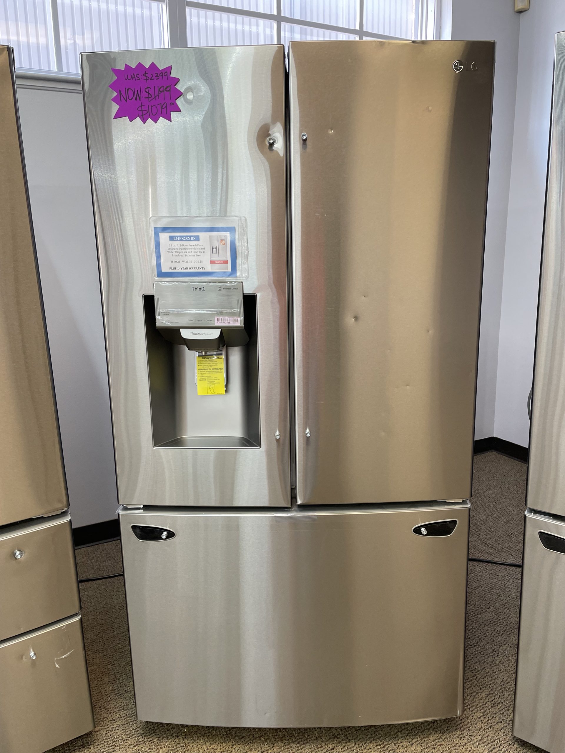 28 cu. ft. 3 Door French Door Refrigerator with Ice and Water Dispenser ...