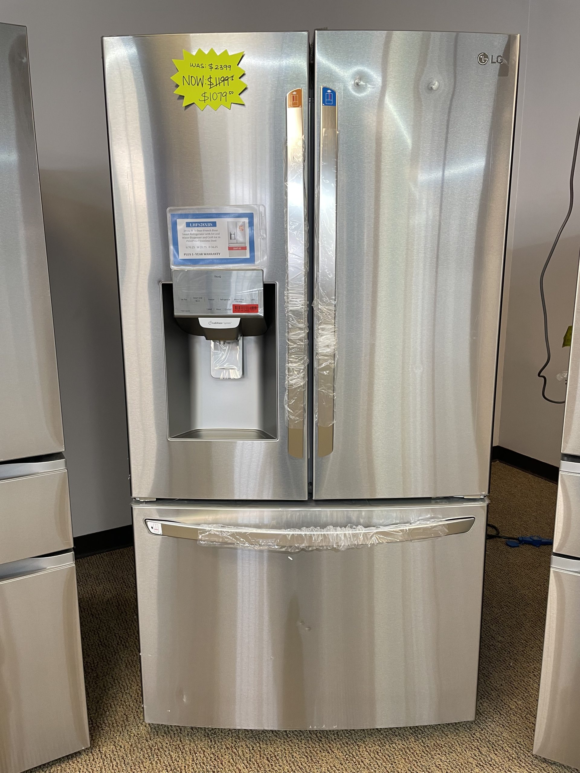 28 cu. ft. 3-Door French Door Smart Refrigerator with Ice and Water ...