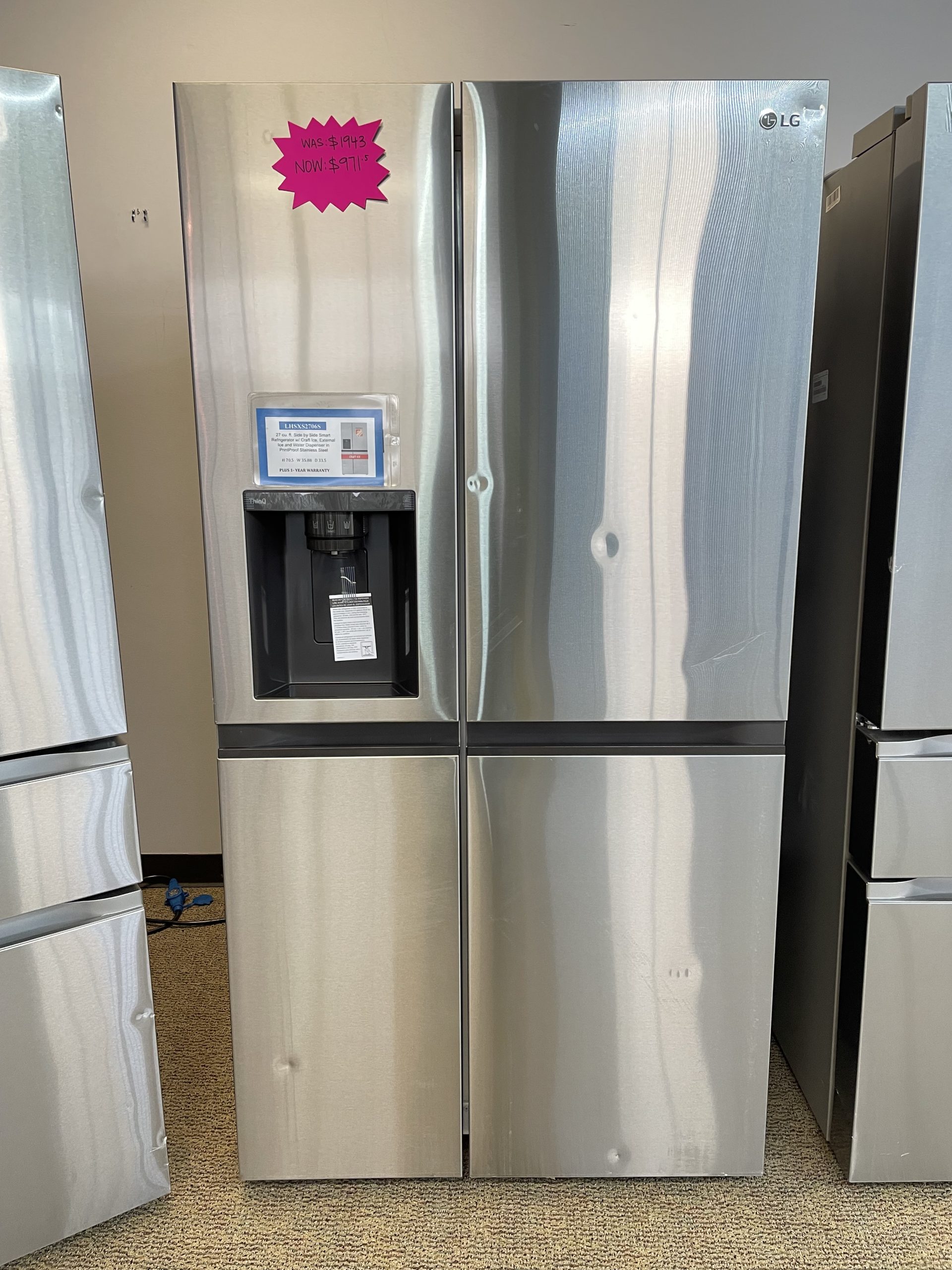 27 cu. ft. Side by Side Smart Refrigerator w/ Craft Ice, External Ice ...
