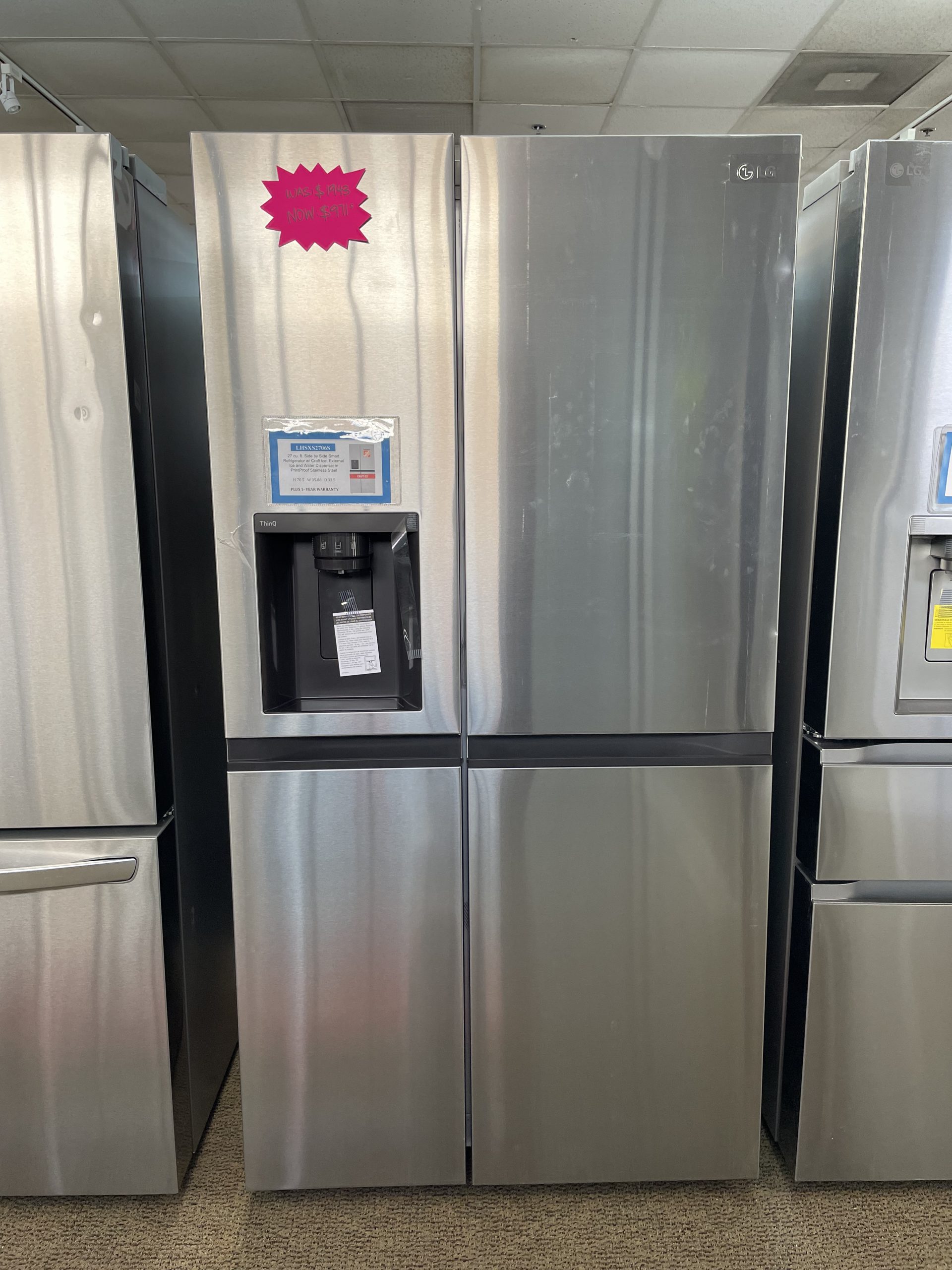 27 cu. ft. Side by Side Smart Refrigerator w/ Craft Ice, External Ice ...