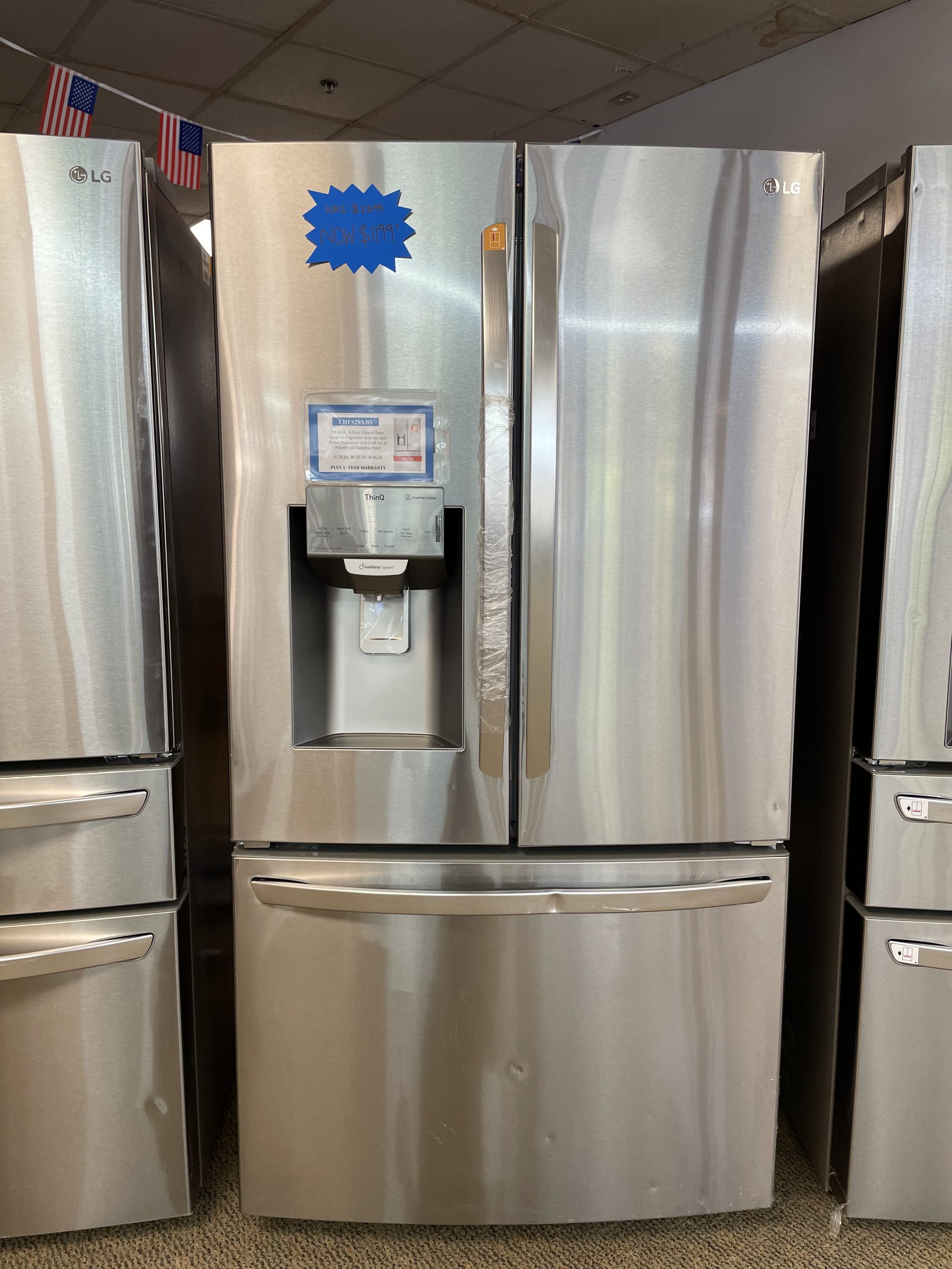28 cu. ft. 3 Door French Door Refrigerator with Ice and Water Dispenser ...
