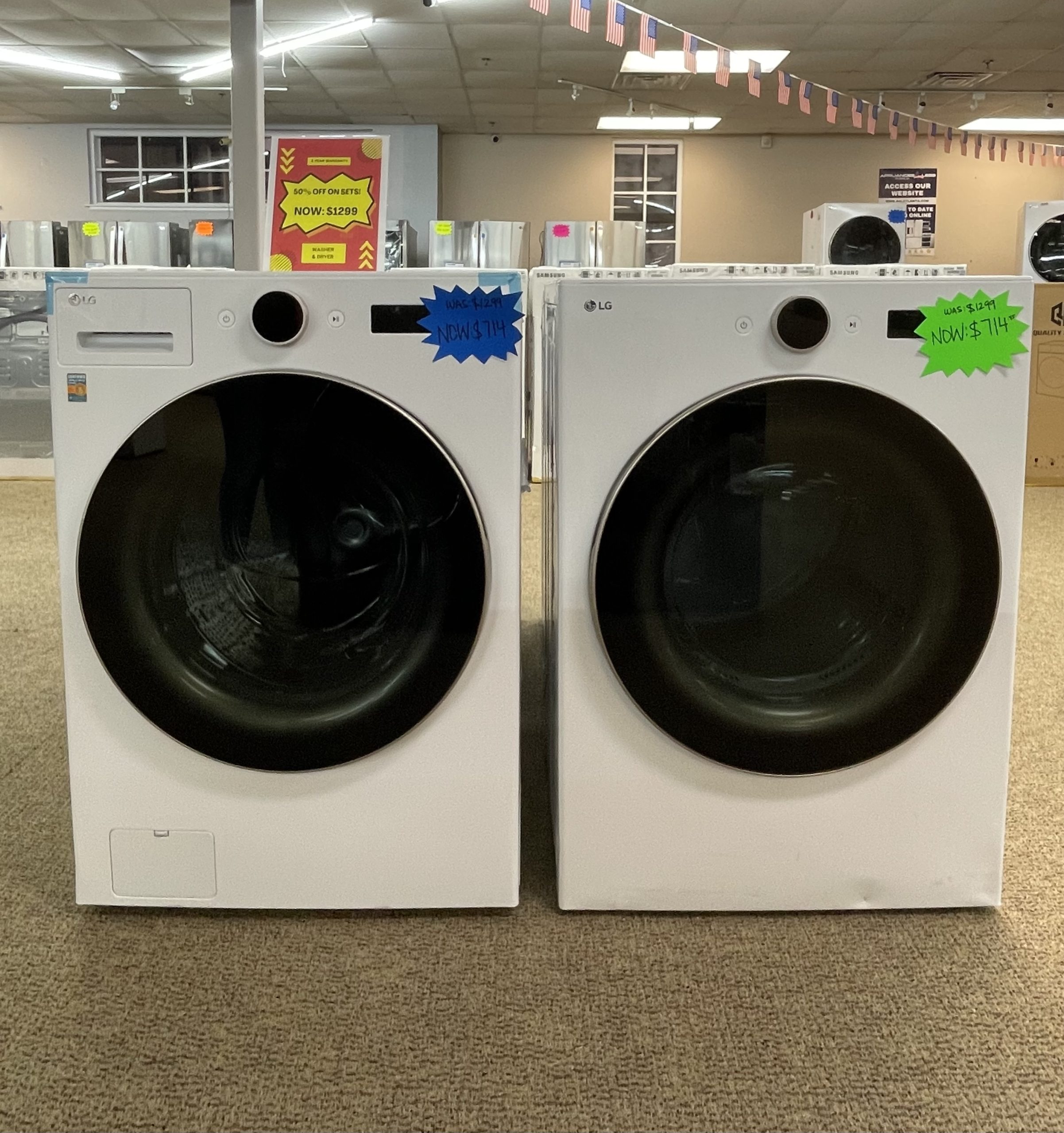 5.0 Cu. Ft. & 7.4 Cu. Ft. Stackable SMART Washer and Dryer Set in White ...